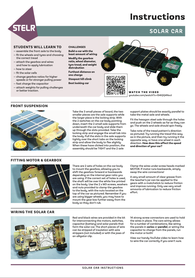 STELR Solar Car - Instruction Sheet – STELR Shop